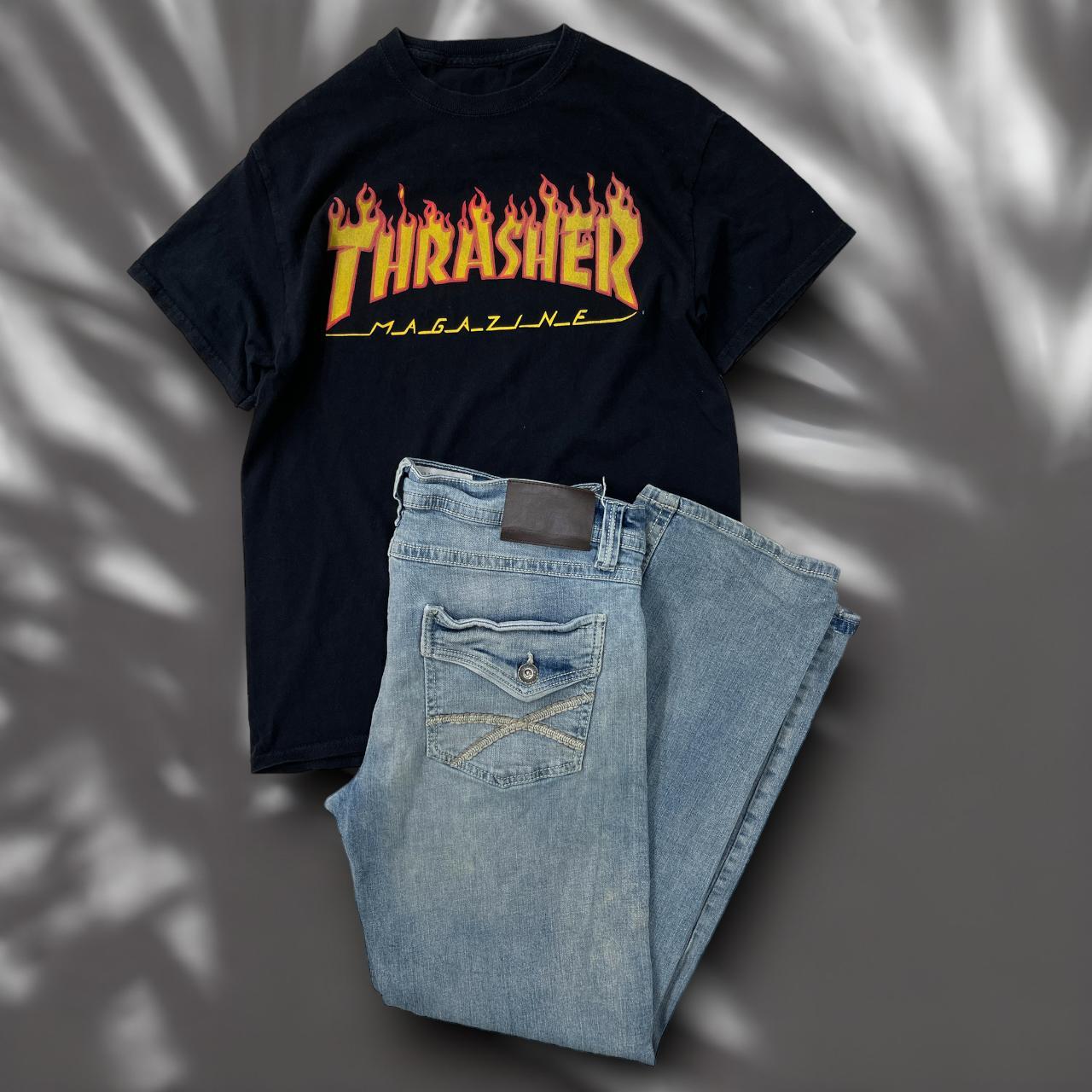 y2k thrasher flames graphic tee. tag pulled out,... - Depop
