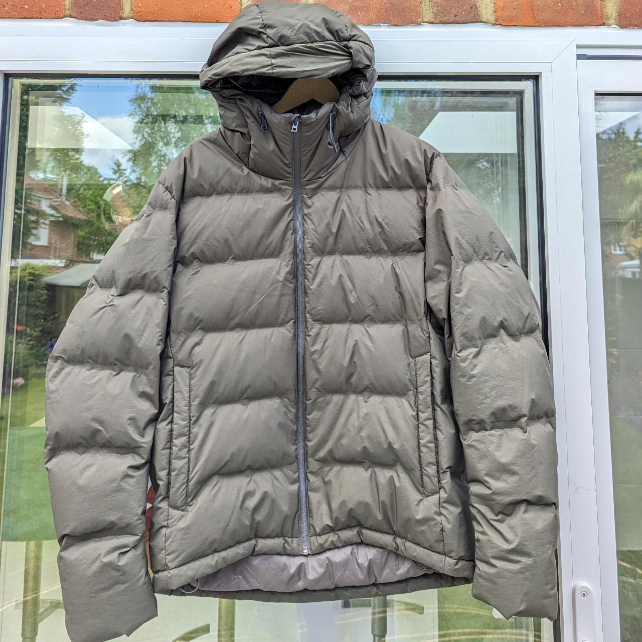 Uniqlo Brown Puffer Coat with Hood Men's Large - Depop
