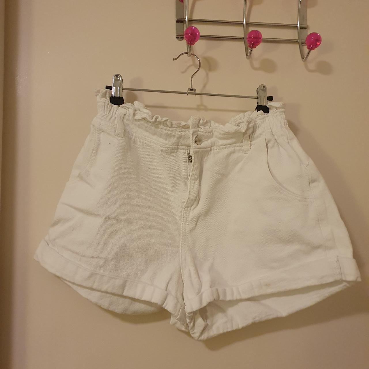 Ally white denim shorts with elasticated... - Depop