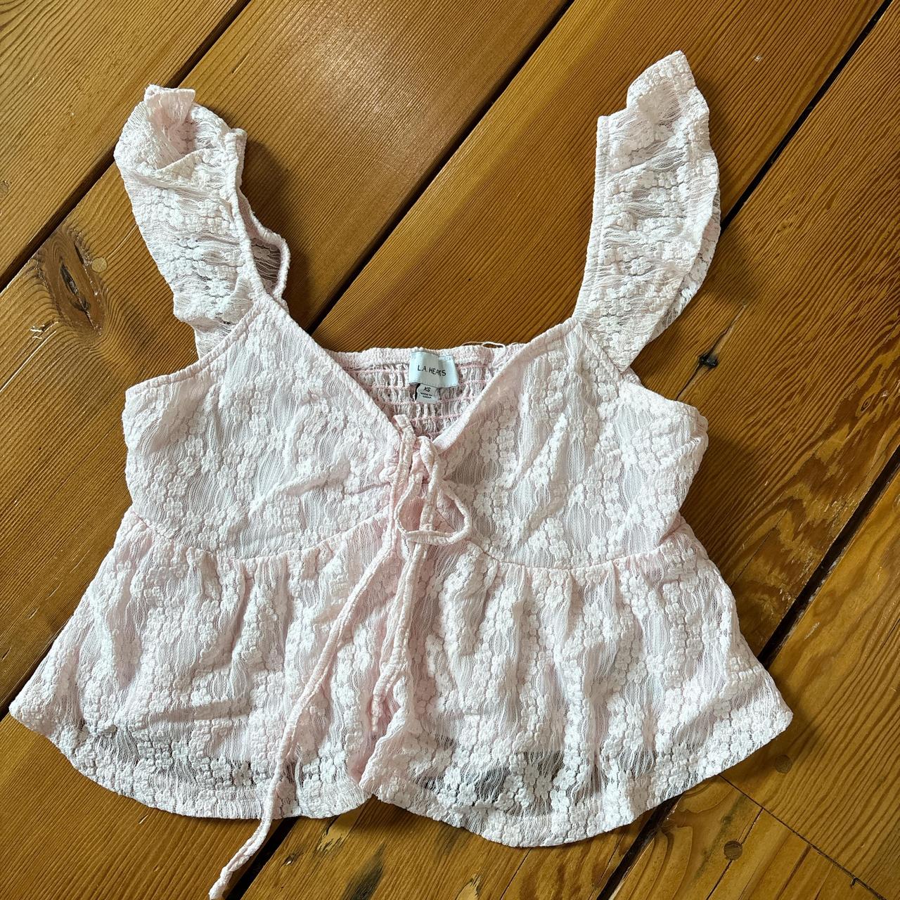 PAcsun pink lace crop top with tie front | Depop
