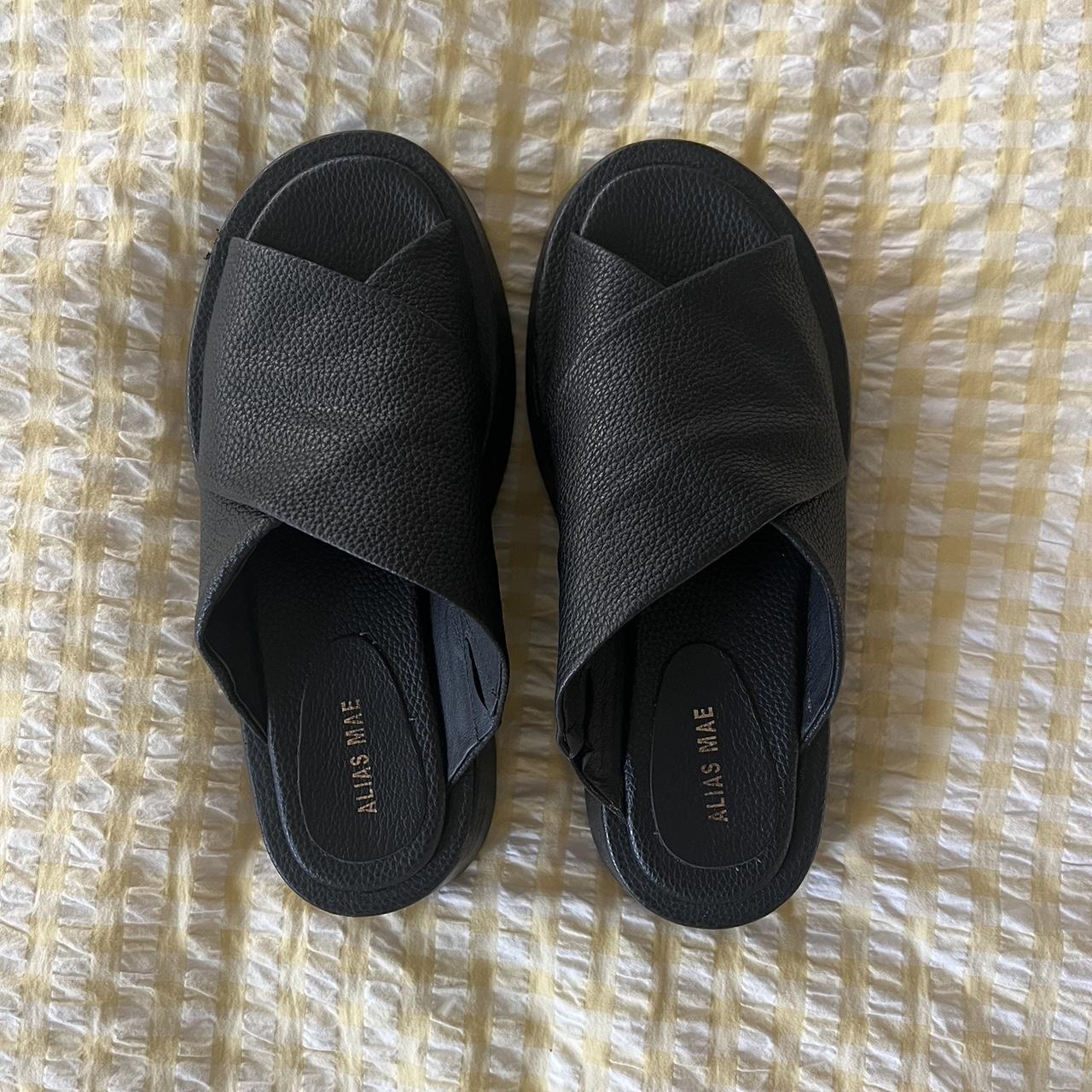 Alias Mae black leather yoko platforms slide sandals... - Depop