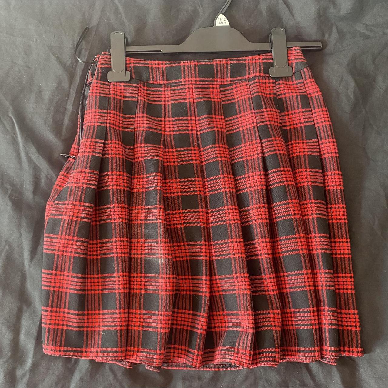 new look red checkered pleated skirt original price... - Depop