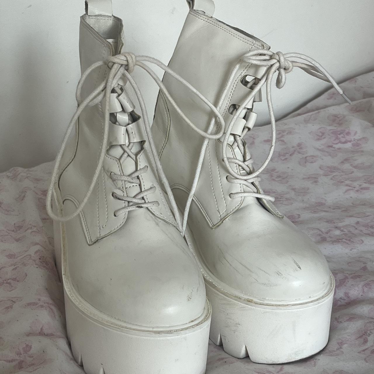3.5 inch white platform emo boots. Been worn quite a... - Depop