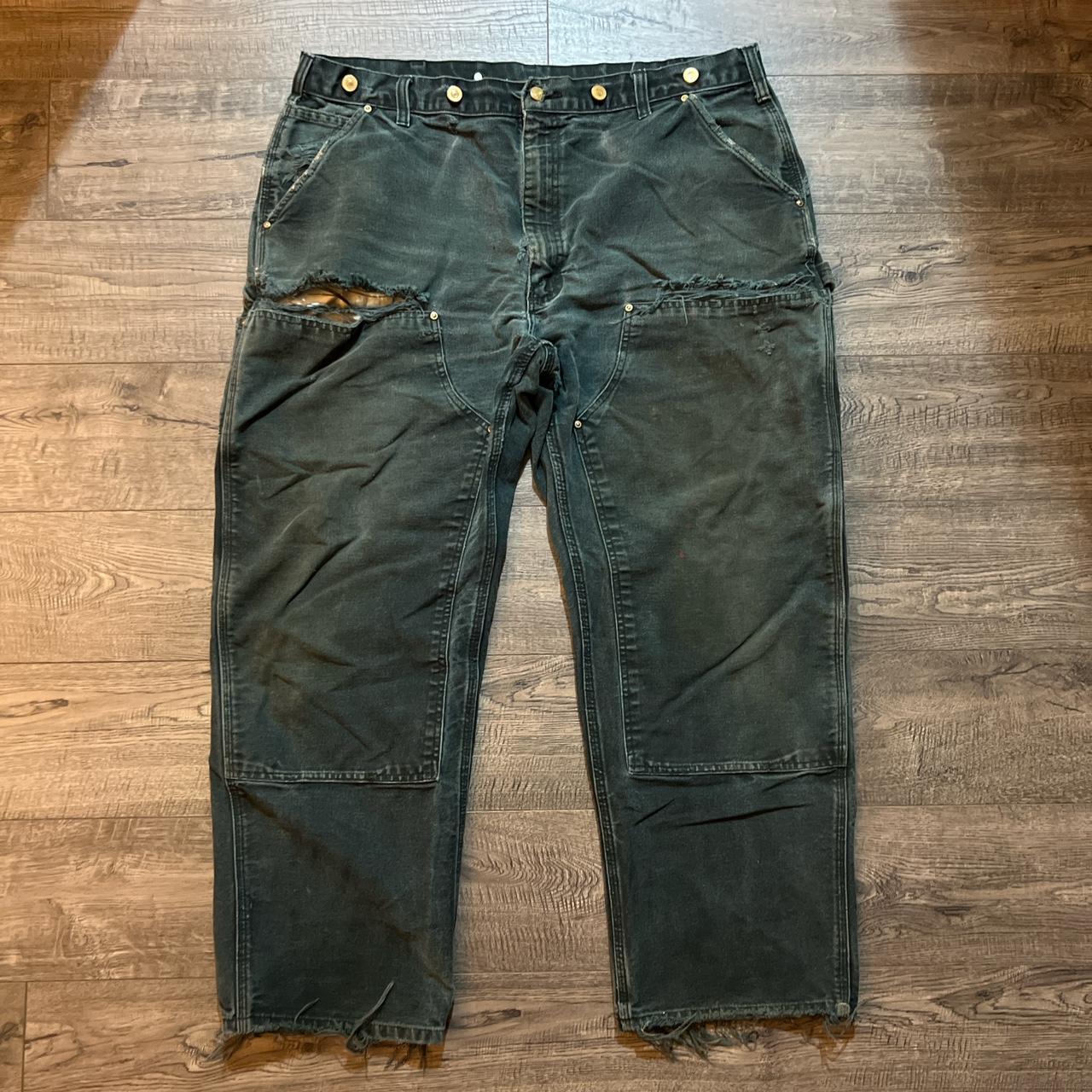 Black carhartt double knees. This pair is very worn,... - Depop