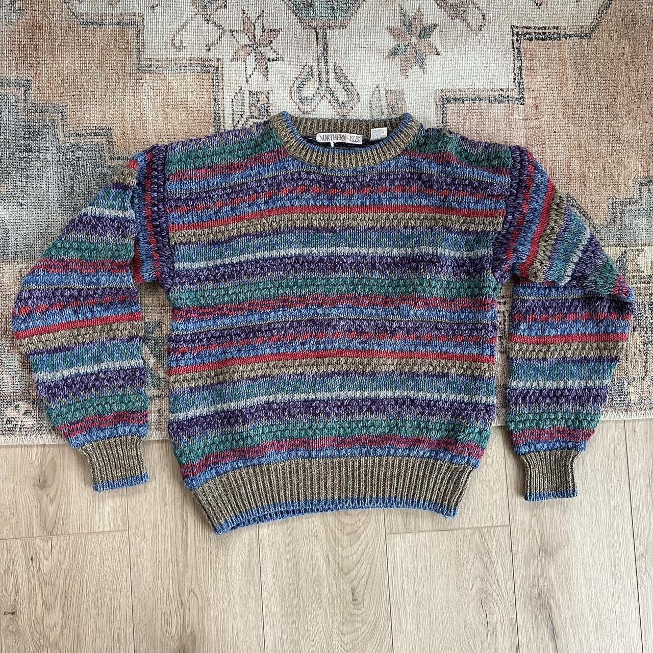 Vintage 80’s multi color knit sweater Cropped fit... - Depop