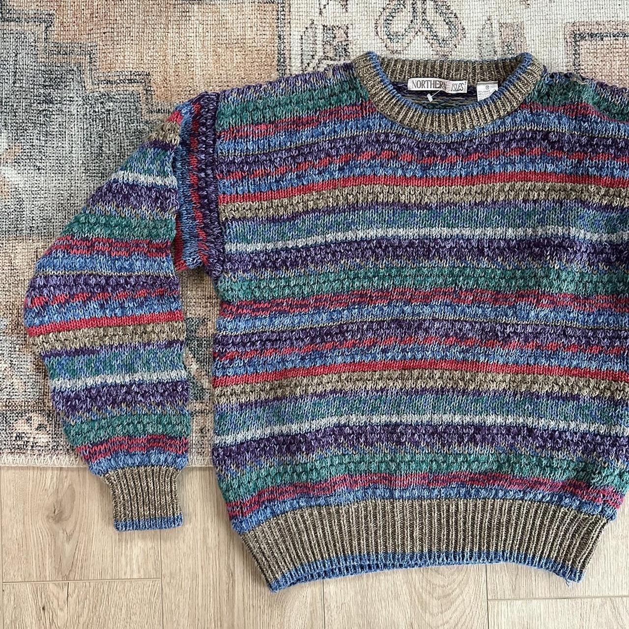 Vintage 80’s multi color knit sweater Cropped fit... - Depop