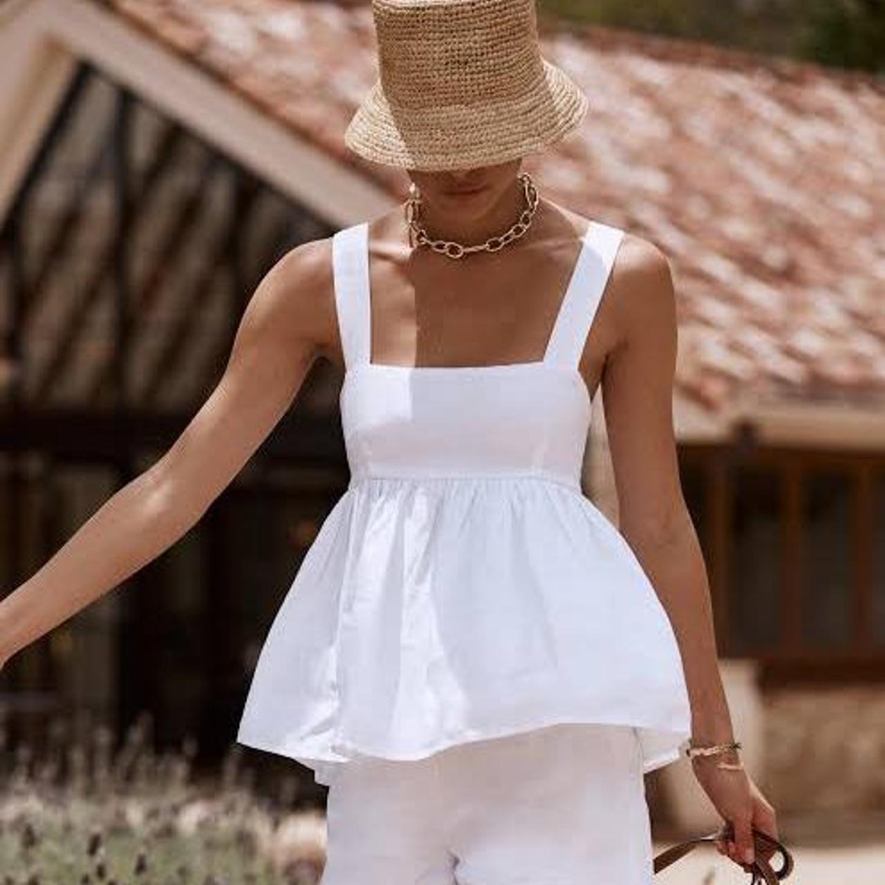 Dissh Brisa White Linen Babydoll Top Size 8 Only... - Depop