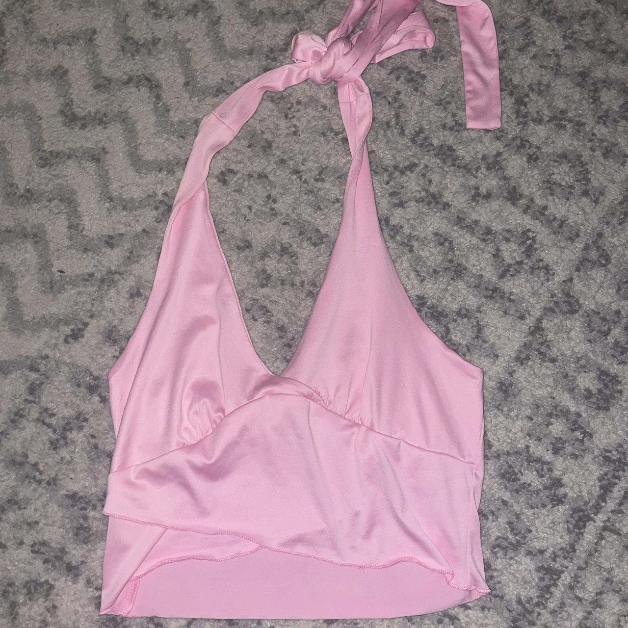 Bubblegum pink cider halter cropped tie top. Open... - Depop