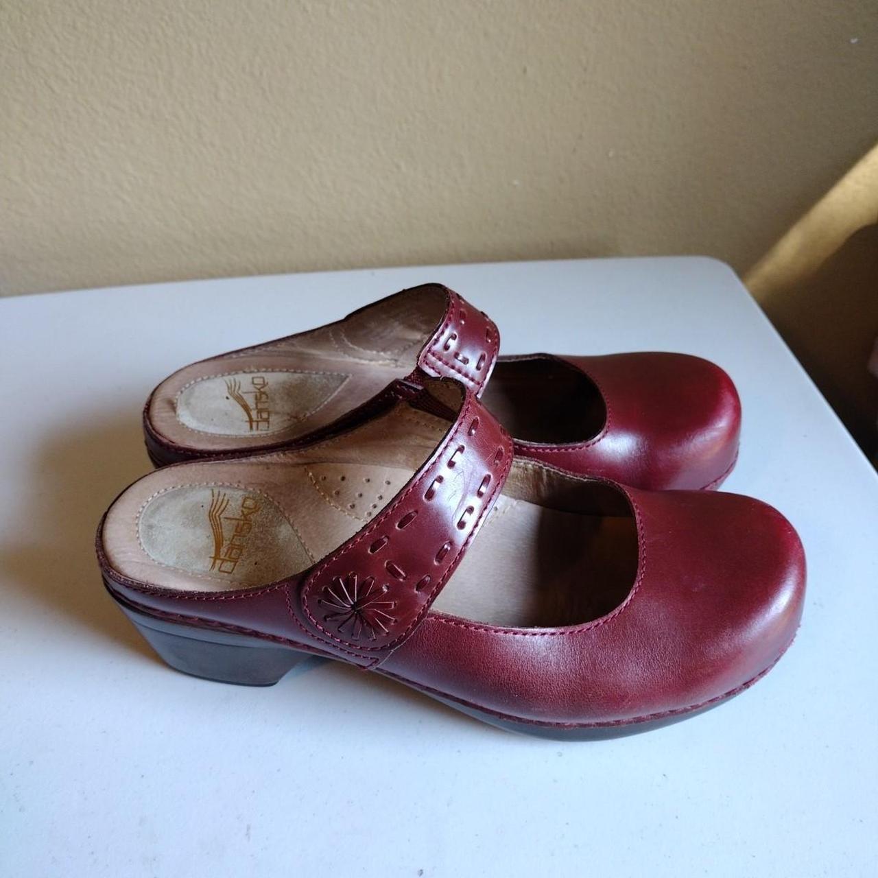 Dansko Women's Red Leather Marcelle Mary Jane Mule... - Depop