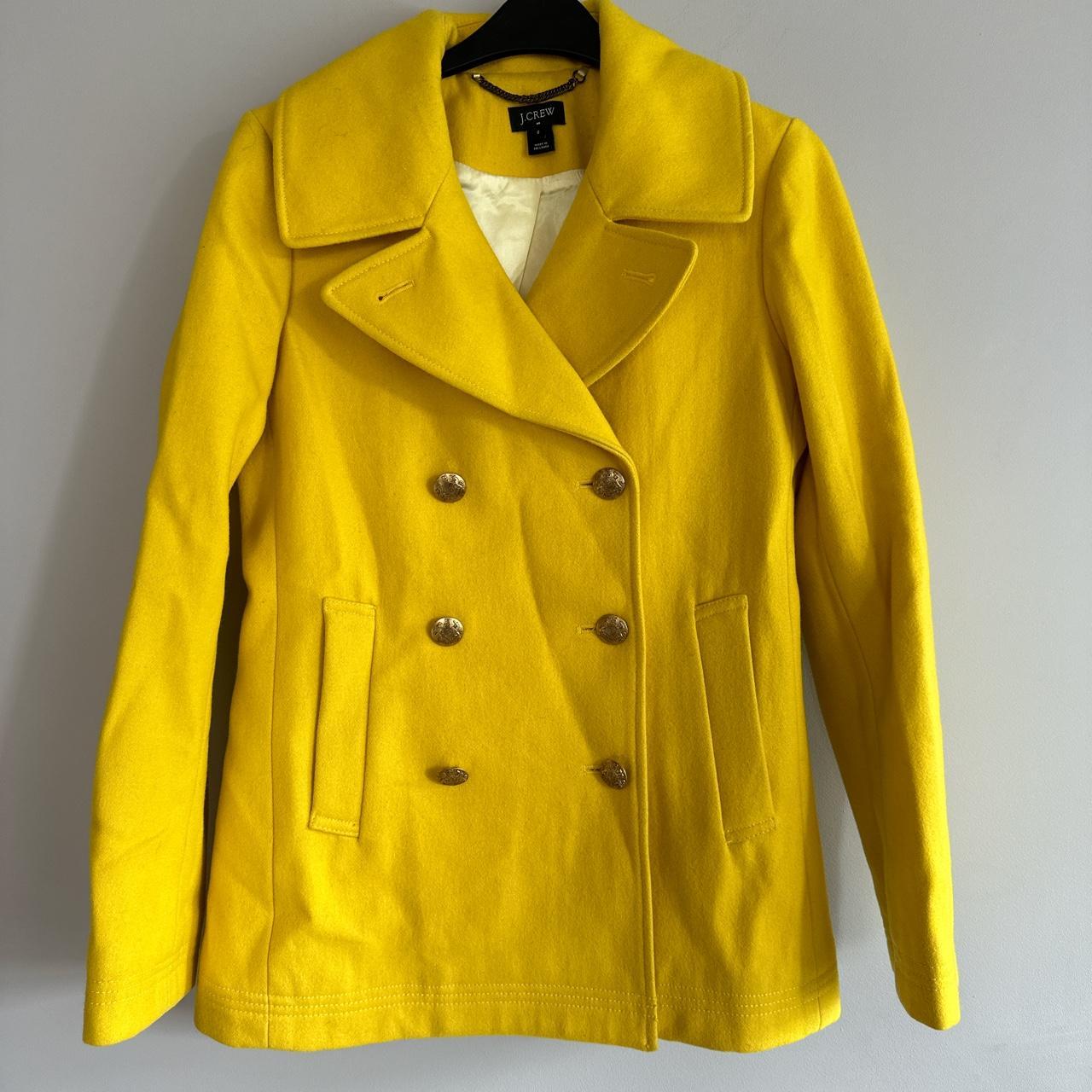 J Crew. Yellow wool jacket with gold button details.... - Depop