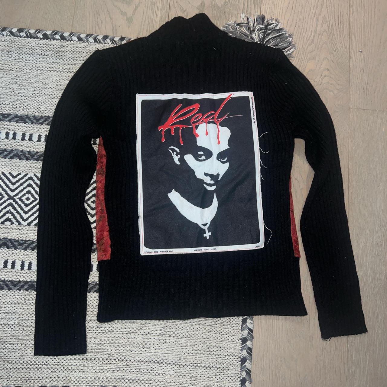 Playboi carti Red and black velvet zip up jacket... - Depop