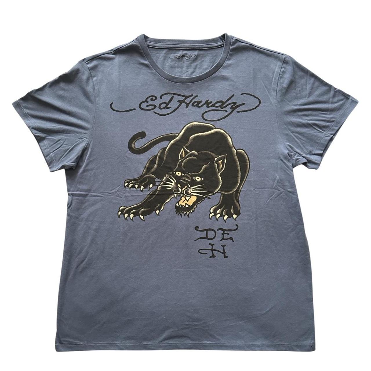 Ed Hardy Y2K Grunge Tattooed Panther, Blue... - Depop