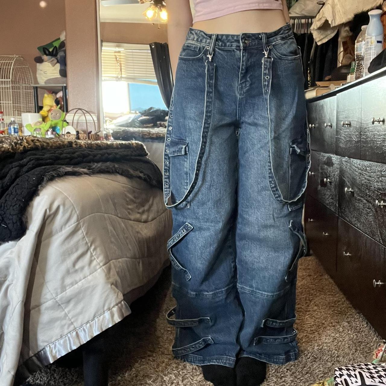 hot topic harness strap wide-leg jeans baggy grunge... - Depop