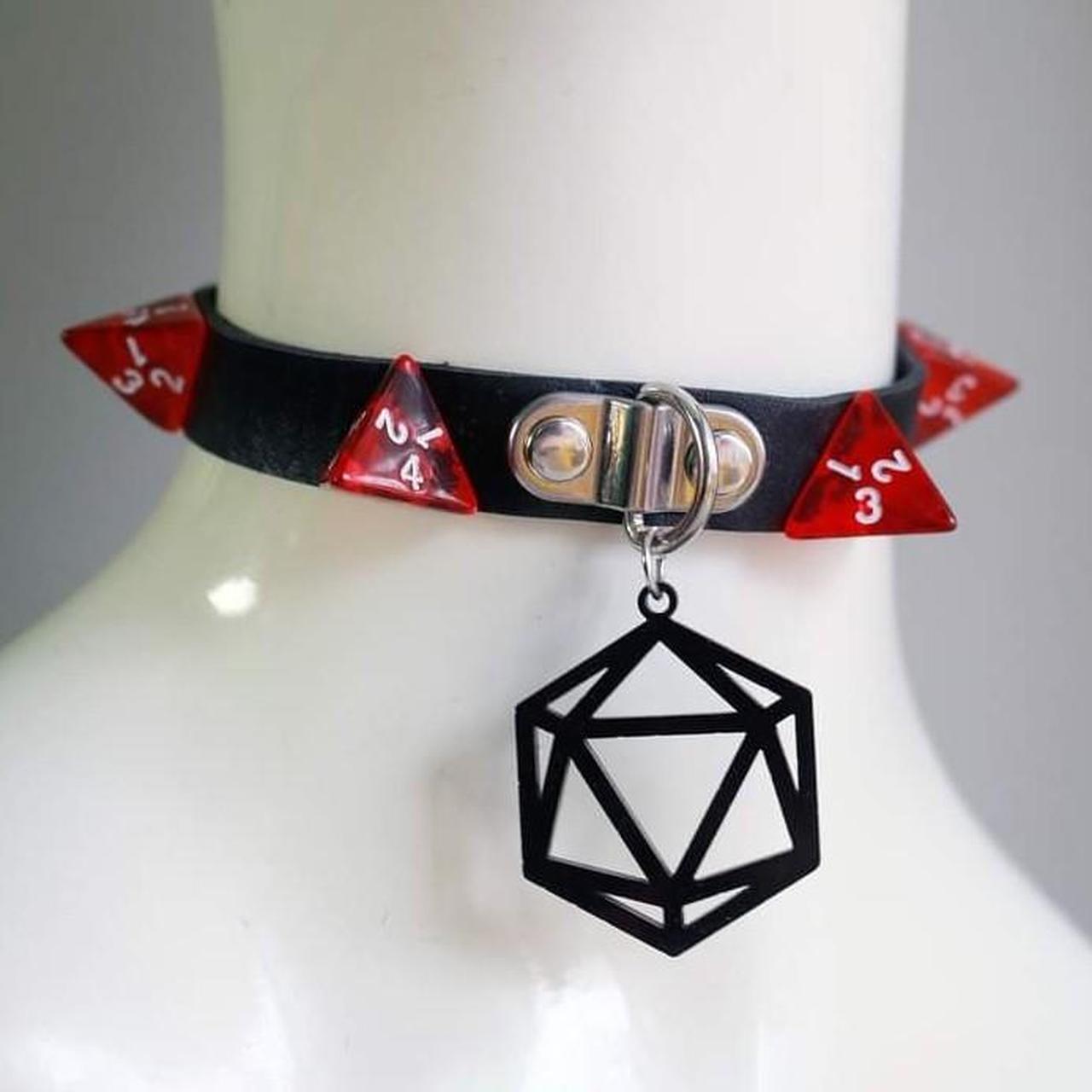 DnDCore D4 Choker. D4 spikes, acrylic D20 charm on... - Depop