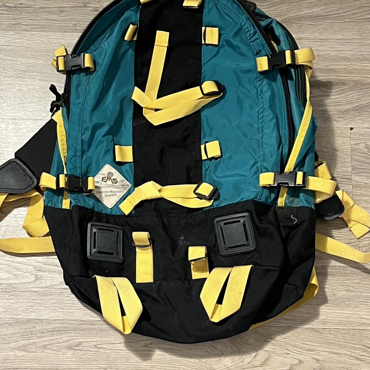 Yellow and blue backpack with multiple pockets... - Depop