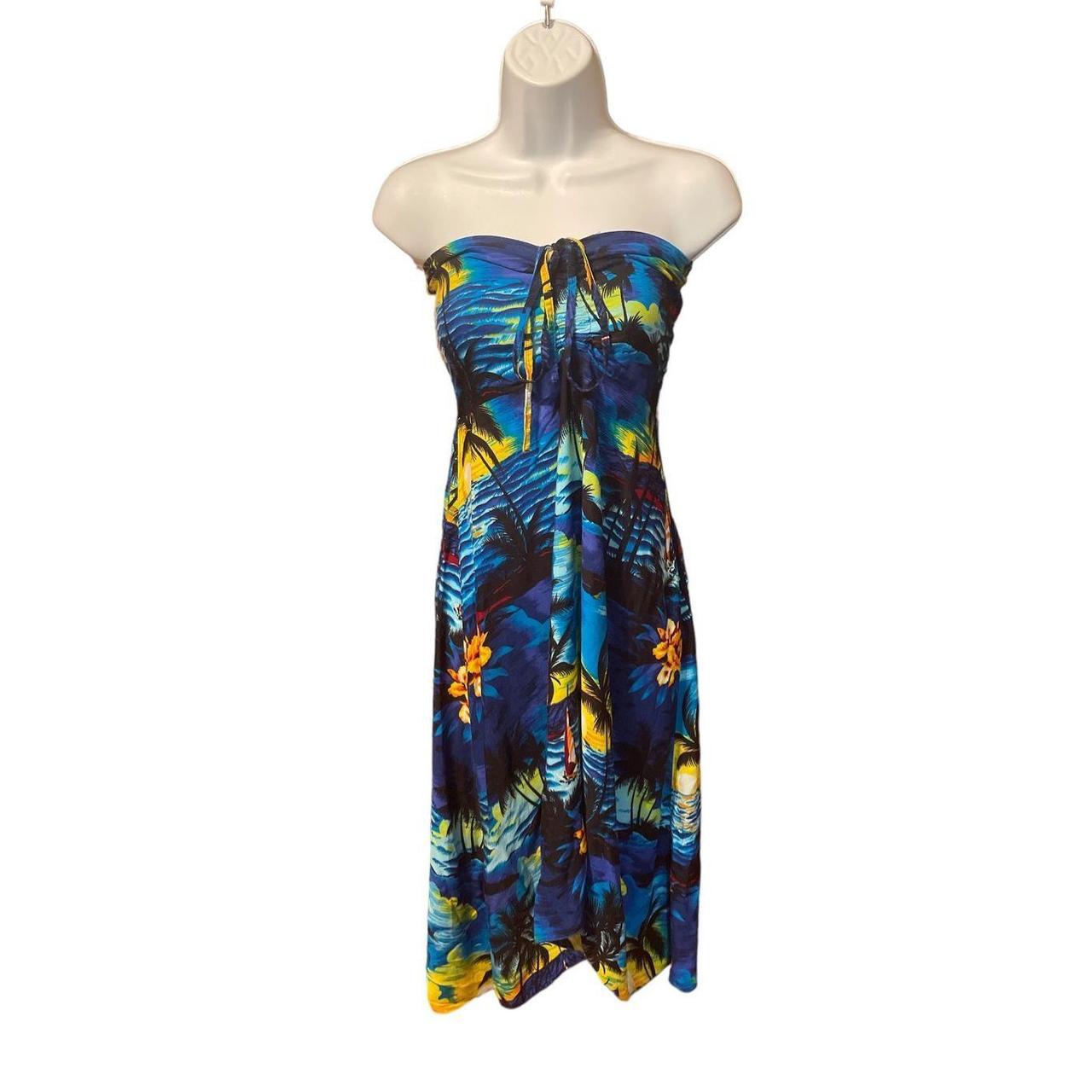 Blue Hawaiian floral sundress Ribbed tube top. Ties... - Depop