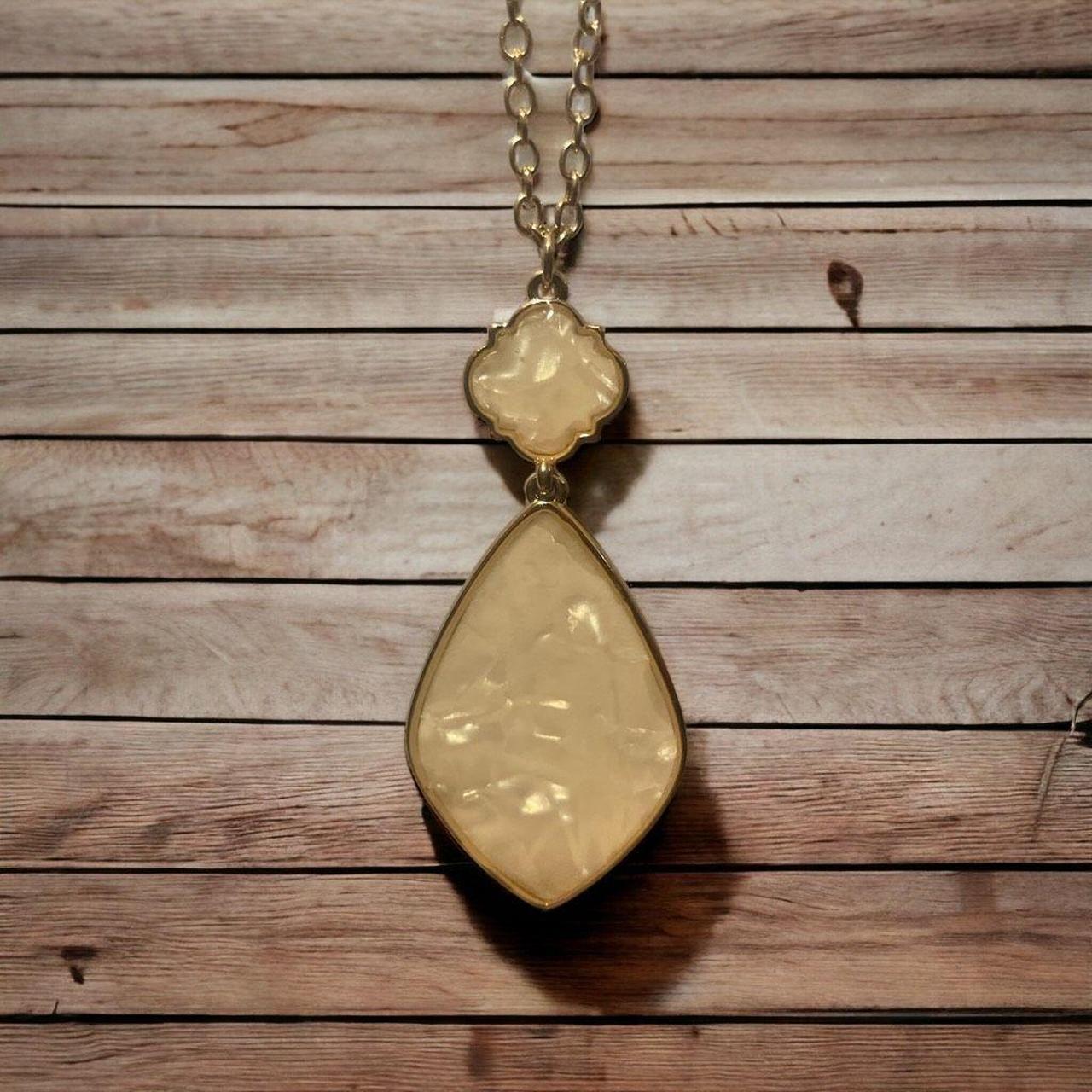 Pearlescent toggle necklace.Double pendant on extra... - Depop