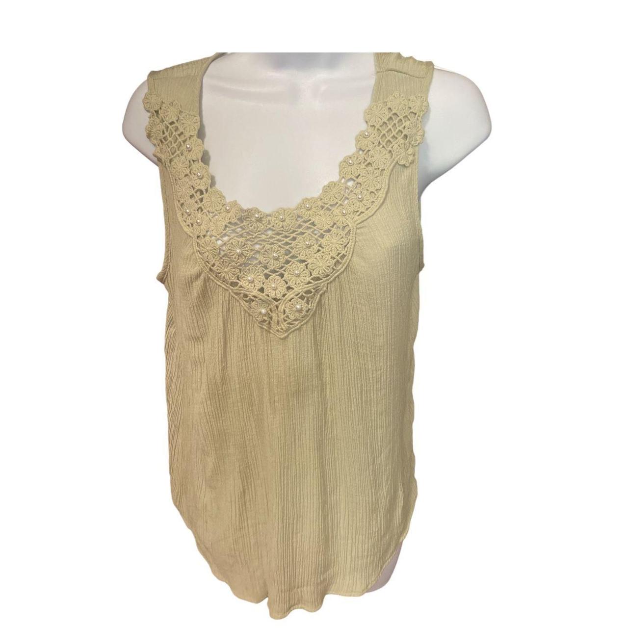 This light green top is feminine and features lace... - Depop