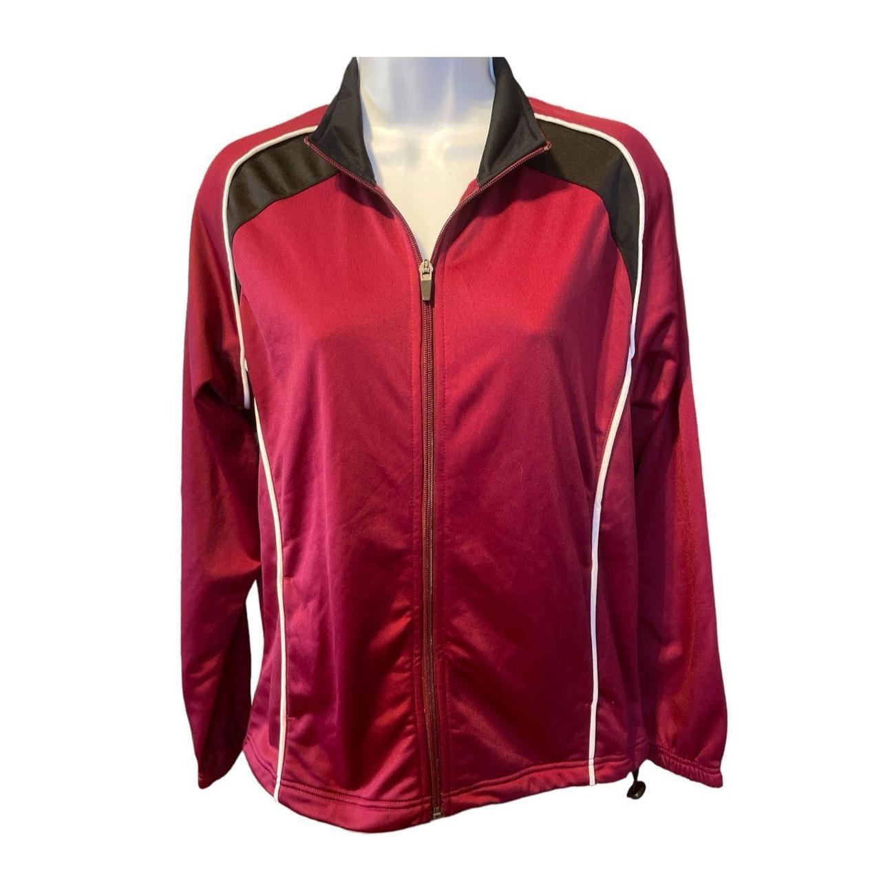 Women’s zip up lightweight jacket. Maroon with white... - Depop