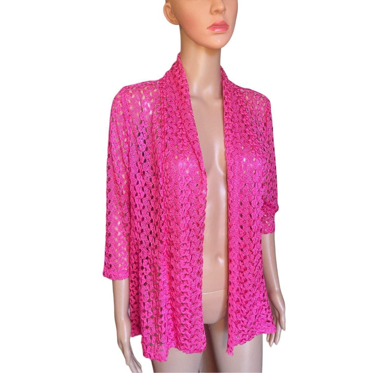 Fuscia pink open front weave cardigan. Like new... - Depop