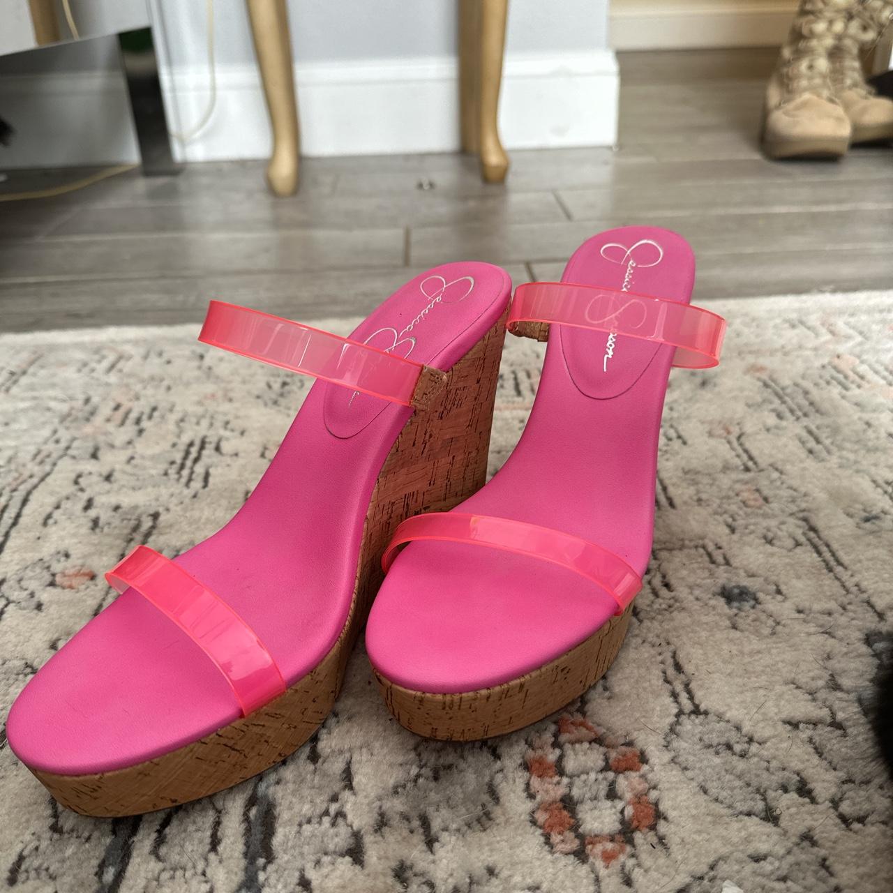 Jessica Simpson Pink heels 👠 Super cute wedge with... - Depop