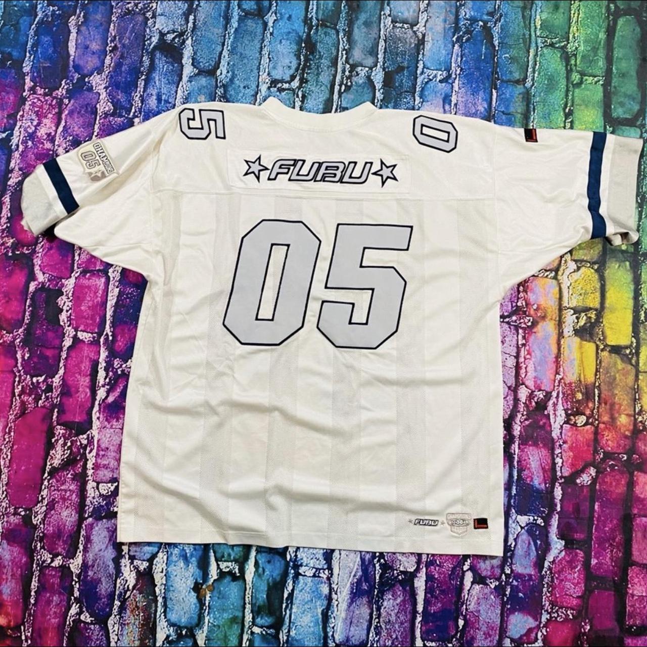 Vintage FUBU football jersey white/silver size XXL - Depop