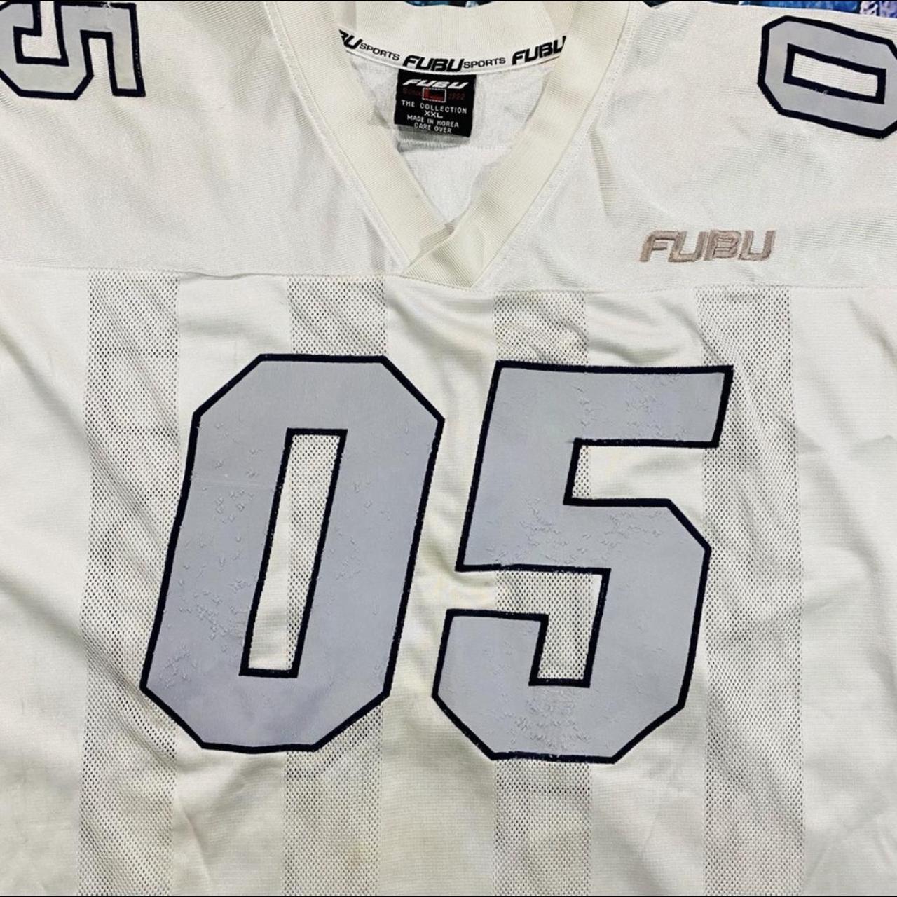 Vintage FUBU football jersey white/silver size XXL - Depop