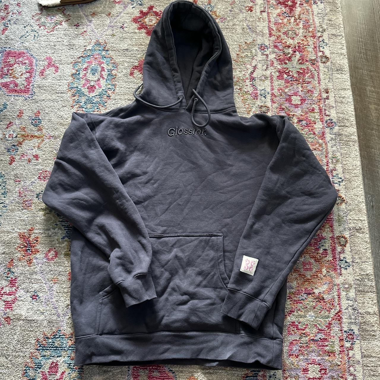 Glossier Navy Graphite Hoodie Sweatshirt Size... - Depop