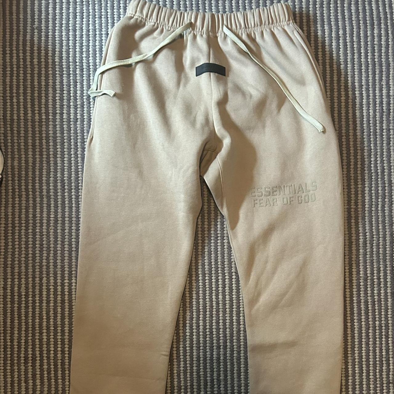 essentials fear of god sweatpants Tan Essentials... - Depop
