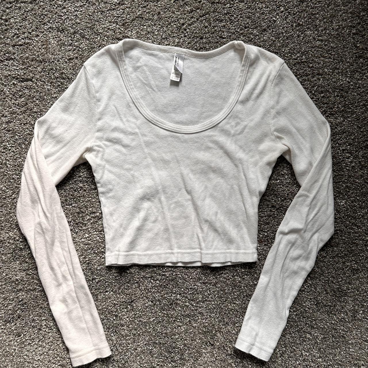 American apparel size small white cropped long... - Depop