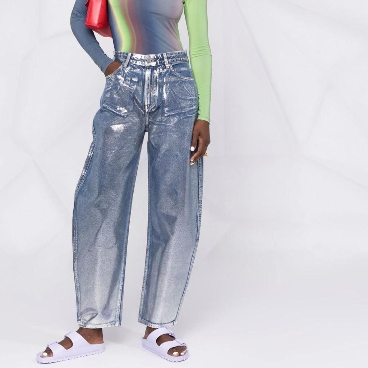 Ganni silver metallic stary jeans size 26. These are... - Depop