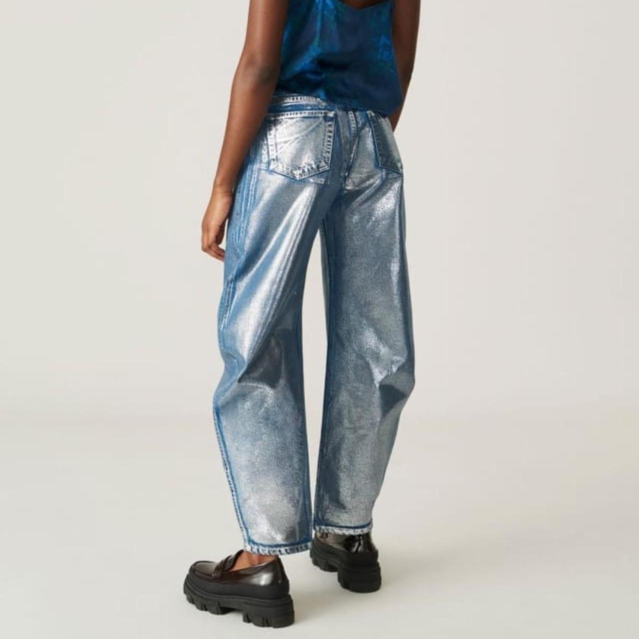 Ganni silver metallic stary jeans size 26. These are... - Depop