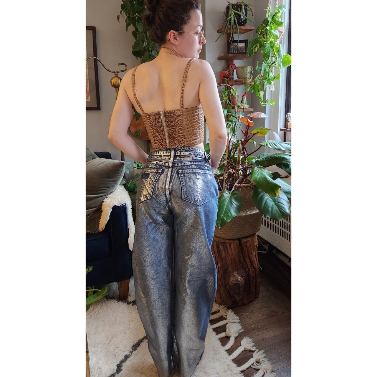 Ganni silver metallic stary jeans size 26. These are... - Depop