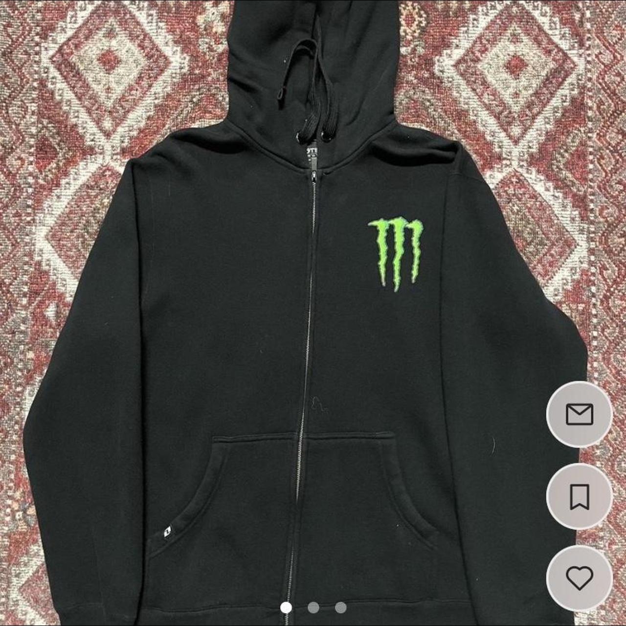 Monster black hoodie emo zip up size m price... - Depop