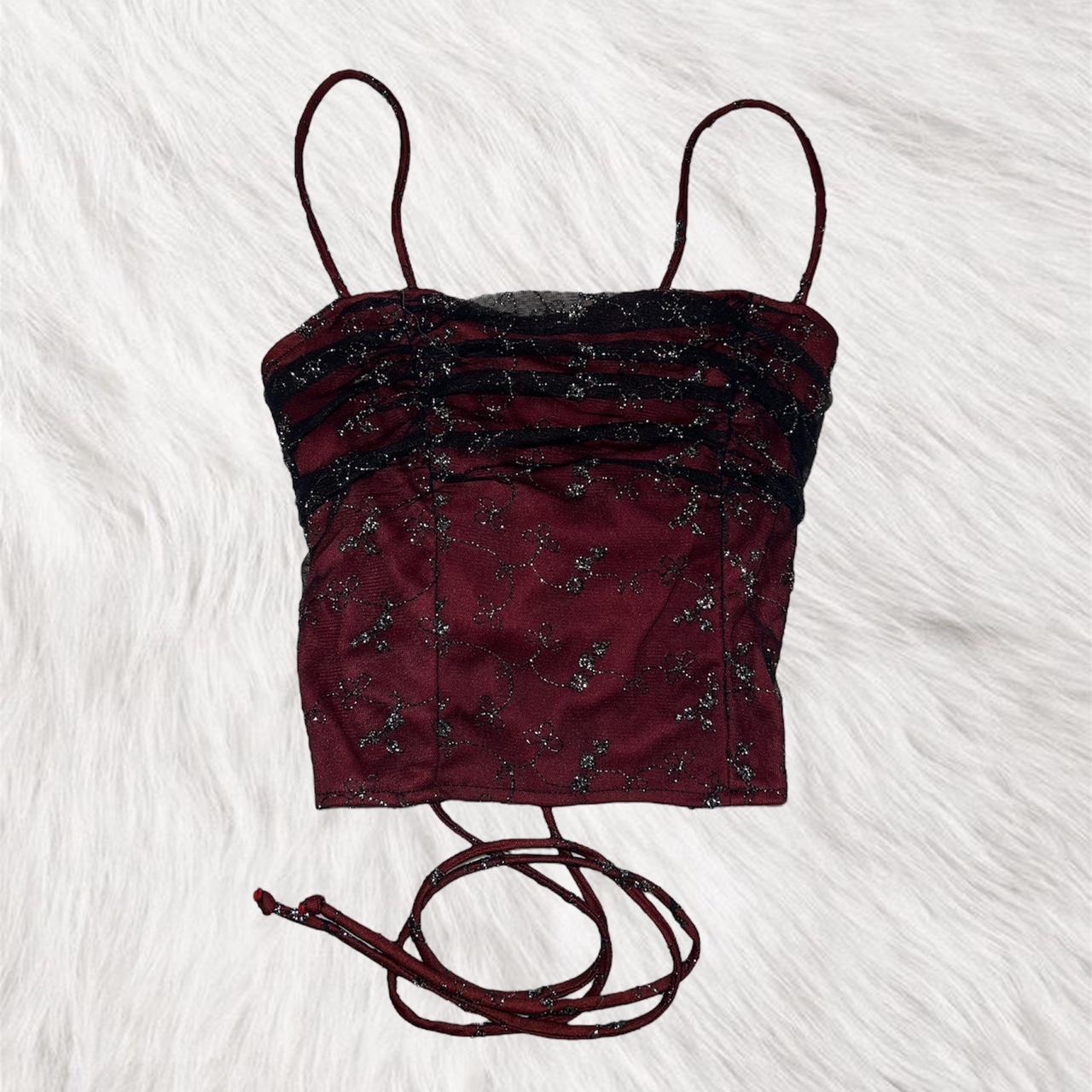 sparkly red crop top with adjustable strings. ... - Depop