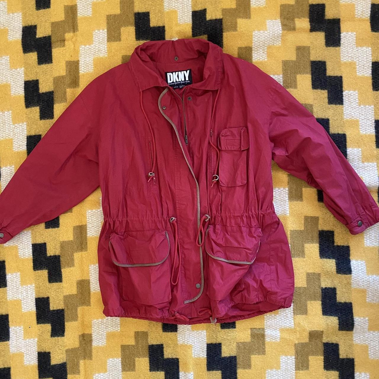 DKNY RED lambs leather zip up jacket size S Great... - Depop