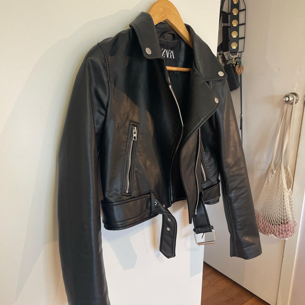 Zara Black Leather Jacket (fake leather) size... - Depop
