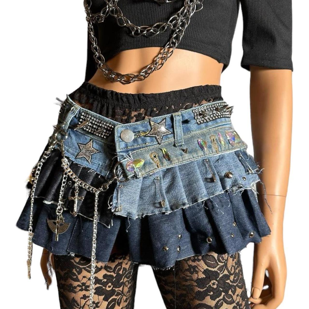 Amazing reworked denim micro mini wrap skirt with... - Depop