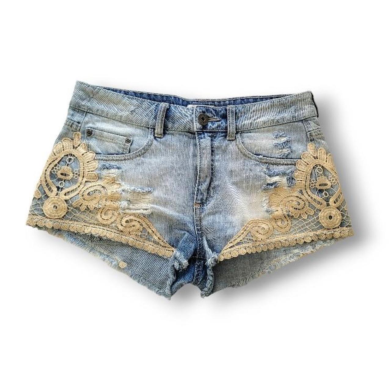 Mudd Shorty Low Rise Lace Crochet Ripped Jean... - Depop