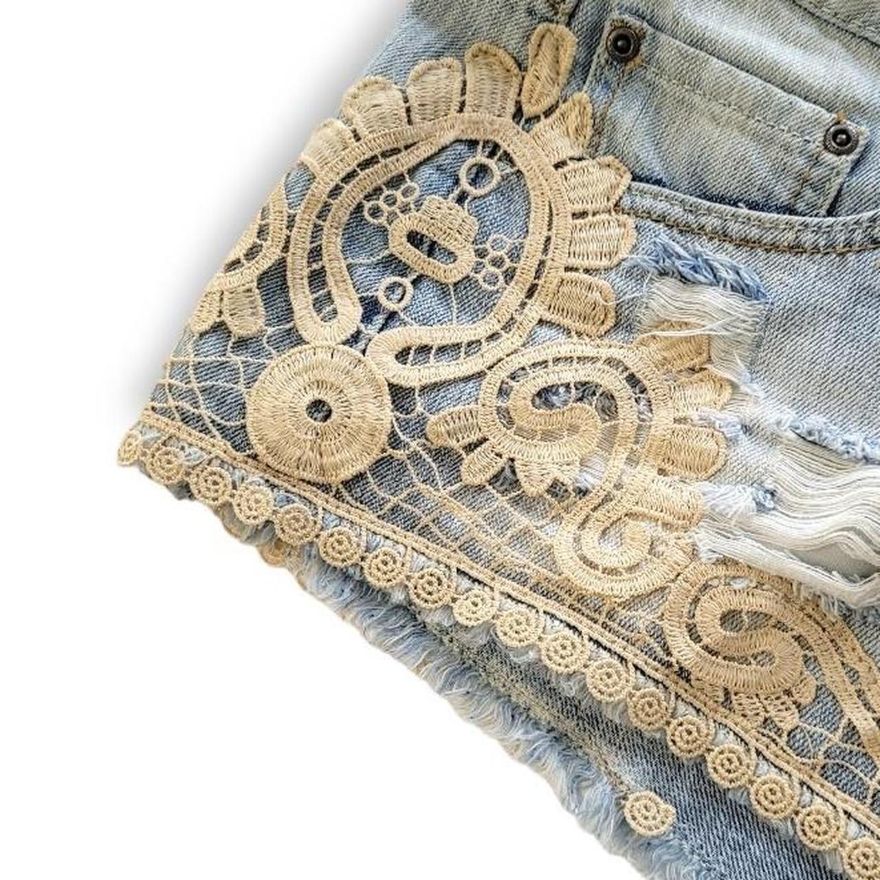 Mudd Shorty Low Rise Lace Crochet Ripped Jean... - Depop