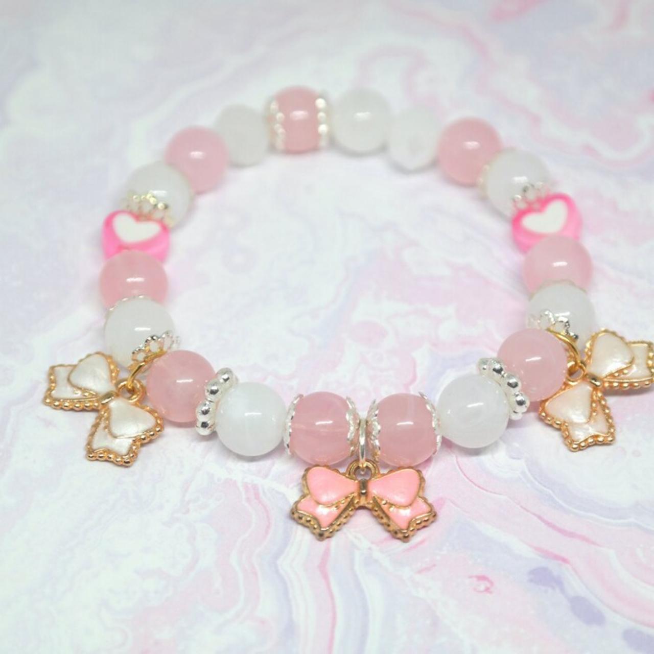 Handmade Beaded Charm Bracelet Kawaii Pink Pastel... - Depop