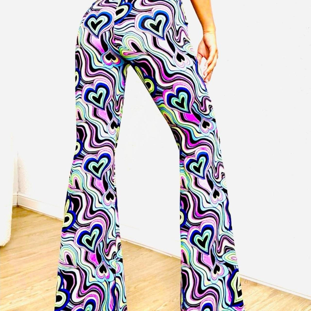 Reflective Allover Print Flare Leg Graphic Pants nwt... - Depop