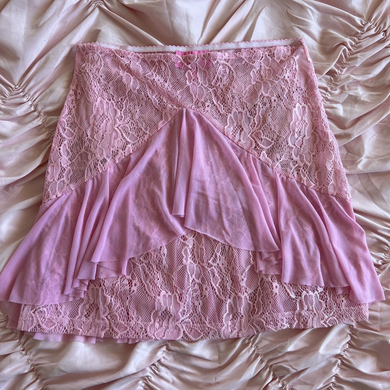 sugar thrillz pink lace ruffle mini skirt Size... - Depop