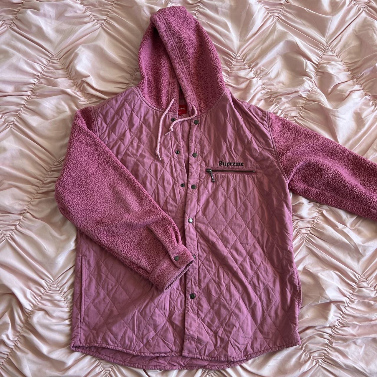 supreme pink sherpa jersey jacket Size M depop... - Depop