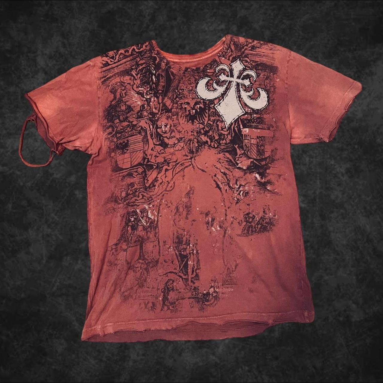 Rare affliction shirt has a light golden shine on... - Depop