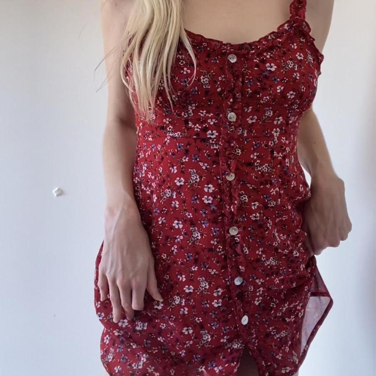 Cute red floral mini dress!! Summer spring vibes... - Depop