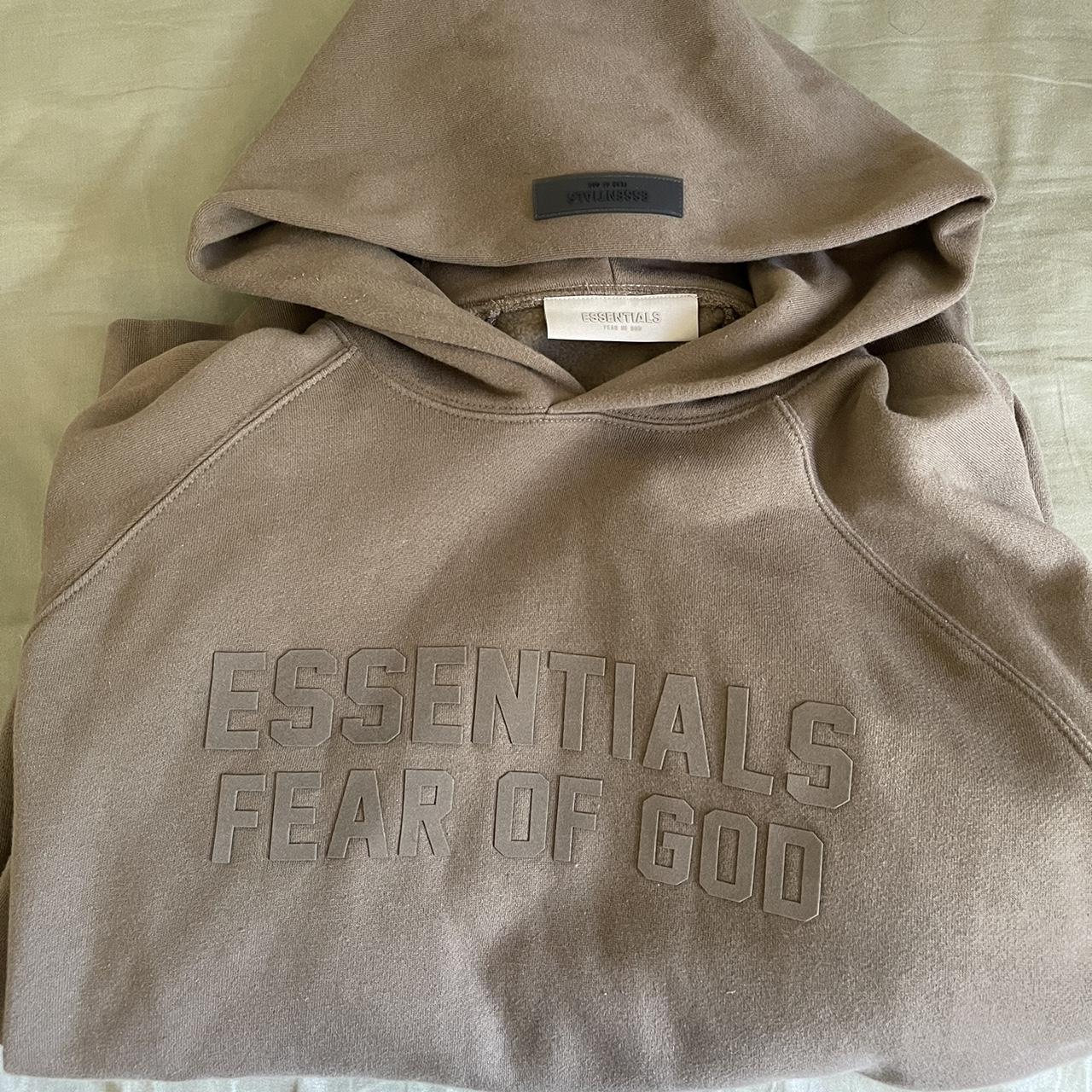 Fear of God Essentials wood / brown hoodie from FW... - Depop