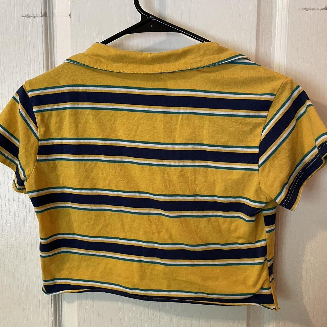 yellow striped collared crop top - Depop
