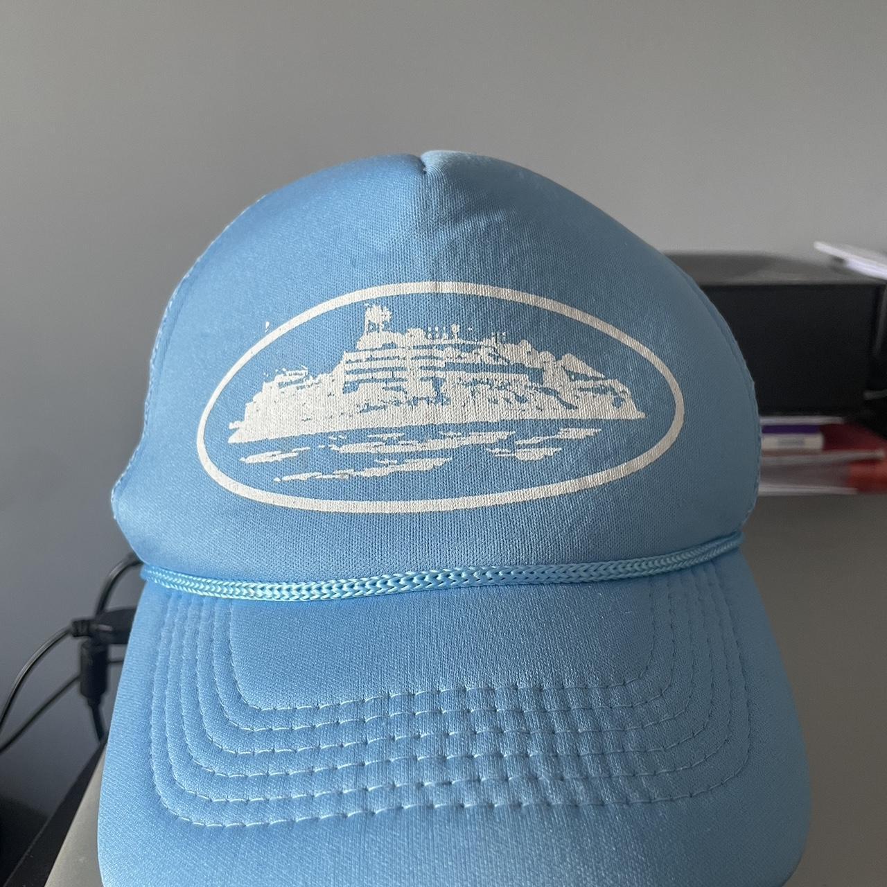 Corteiz Men's Blue and White Hat | Depop