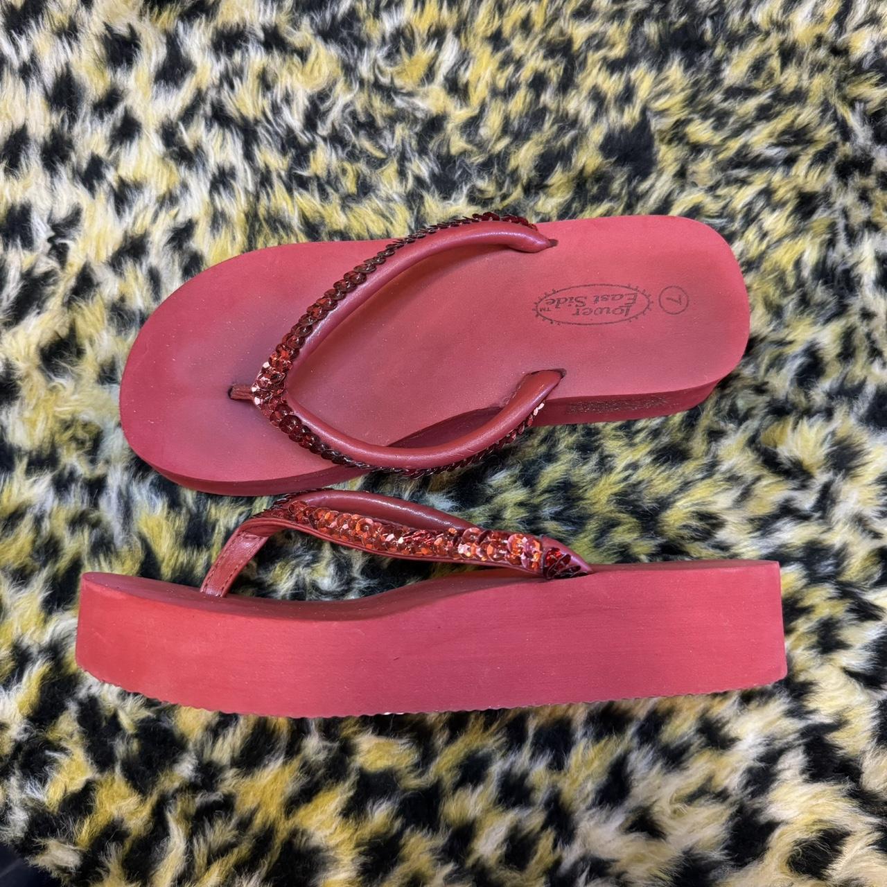 Vintage Lower East Side Red Sequined Y2K Platform... - Depop